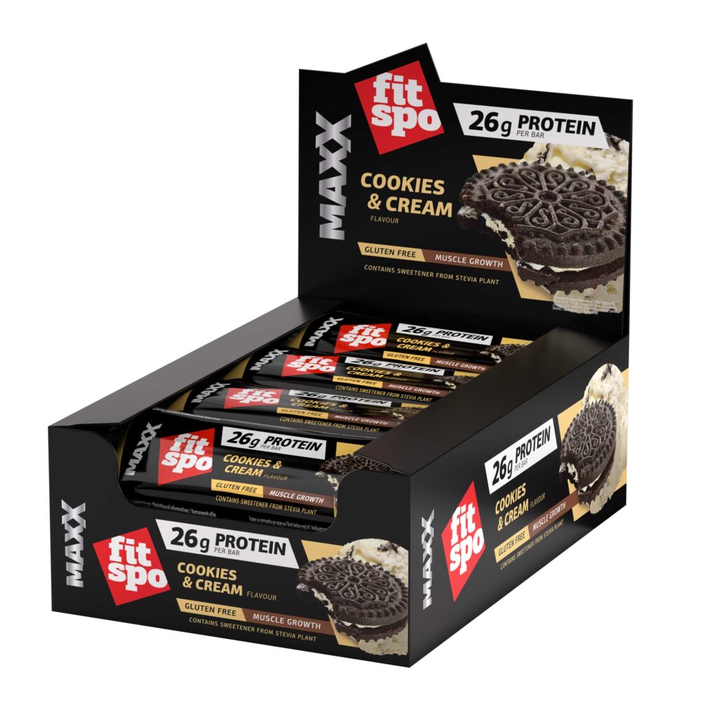 Протеинов бар FitSpo Maxx 26g протеин, Бисквити с крем, 12x75g - FitSpo